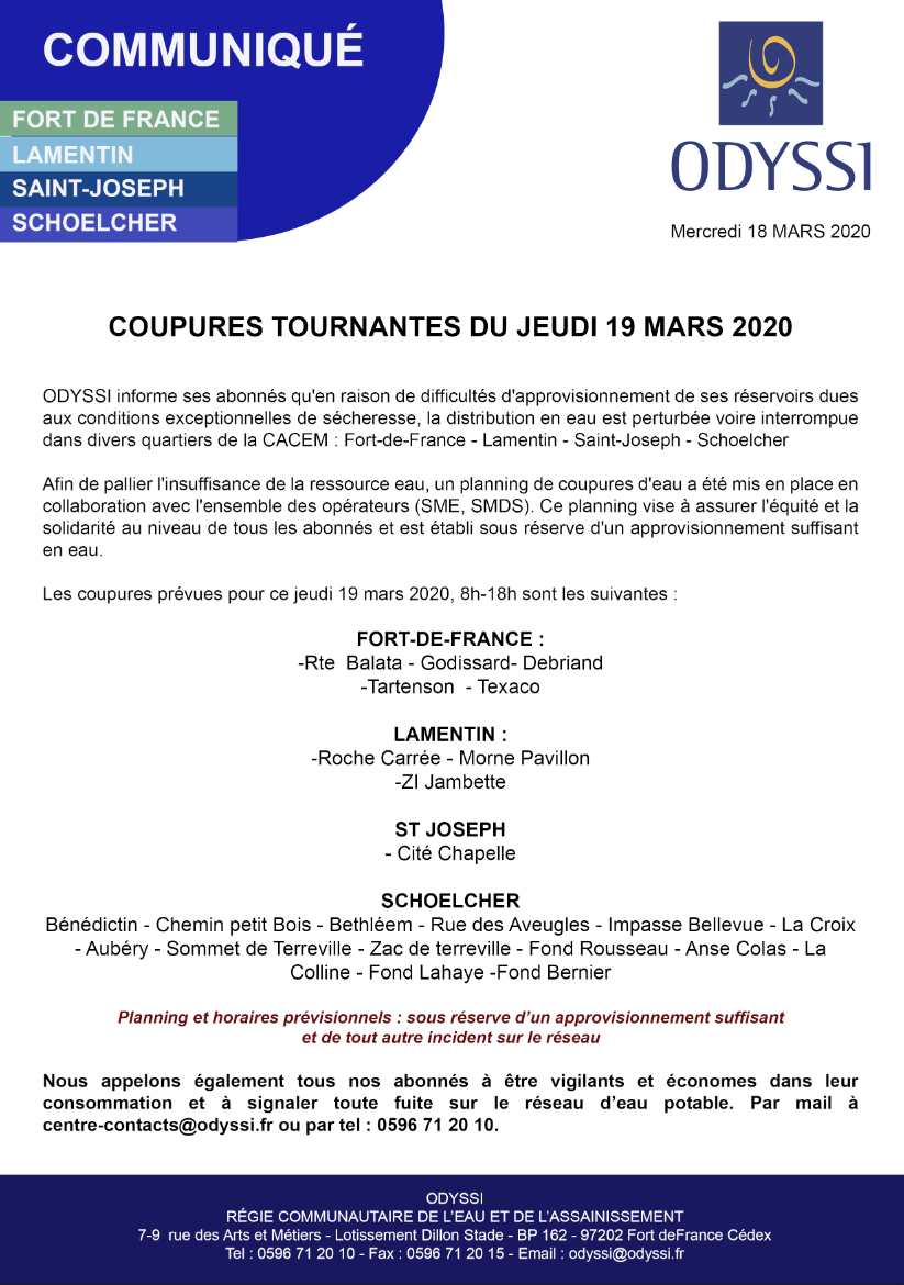 Cacem : le programme des coupures tournantes sur le centre